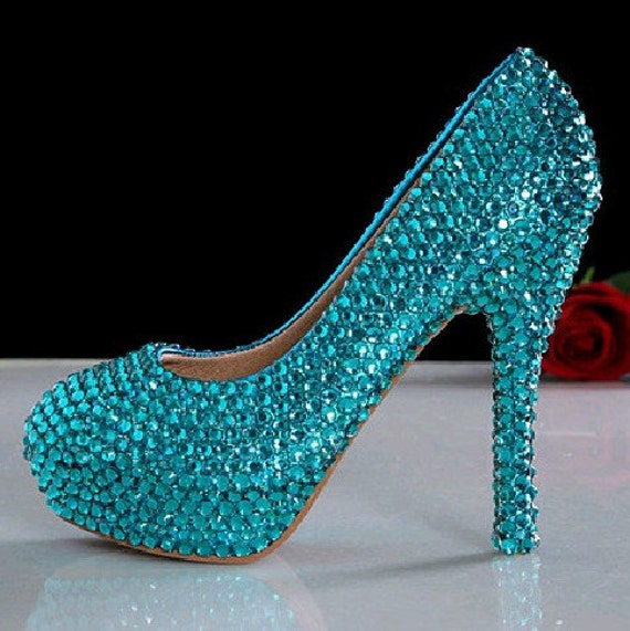 Turquoise Crystal Bridal Shoes Wedding Shoes Crystal By Lacenbling