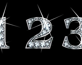 Numbers and Symbols in Diamond Bling Font - PNG with Transparent Background