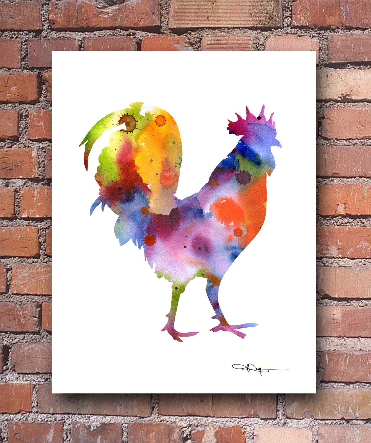 Rooster Art Print Abstract Watercolor Painting Wall Decor