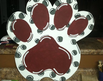 Wood door hanger paw print 30"x28" can do for any high school or ...