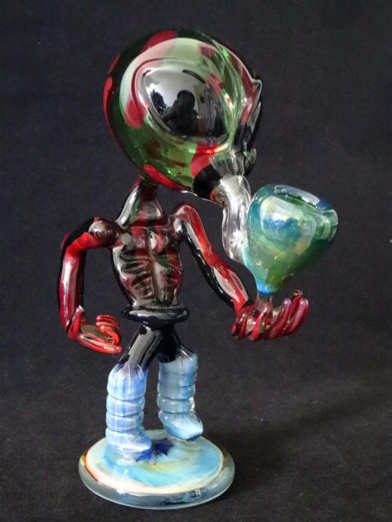 18cm Tall Glass Alien Hand Blown Heady Smoking by primoglasspipes