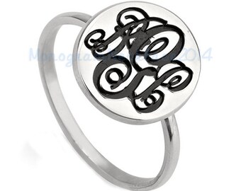 Sterling Silver Monogram Ring,Personalized Name Ring, Initial Ring,Nameplate ring, Engraved ...