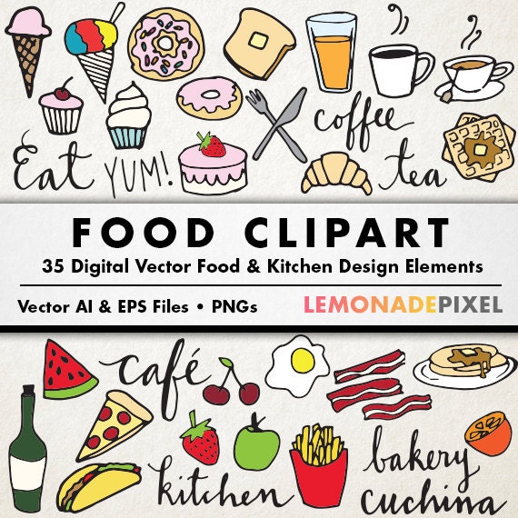 Food Clip Art Hand drawn clip art food collage by LemonadePixel