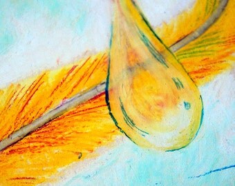 Feather & Eggs, original art, handmade drawing, oil pastel painting ...