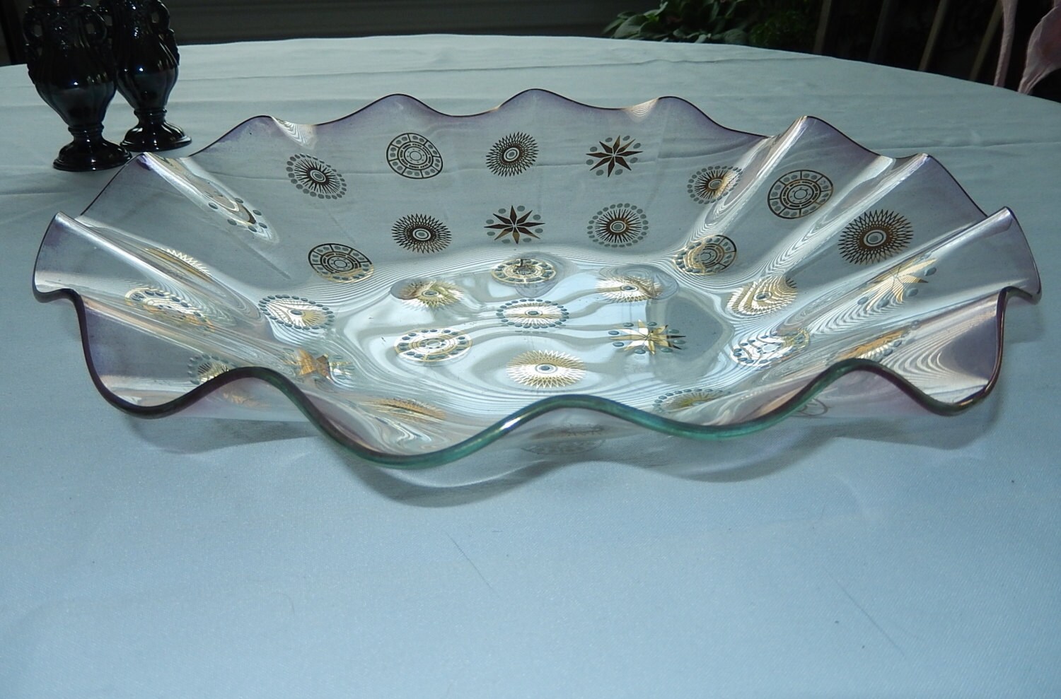 Glama Glass ATOMIC Glass Plate Ruffled edge serving dish 1960s Gold ...