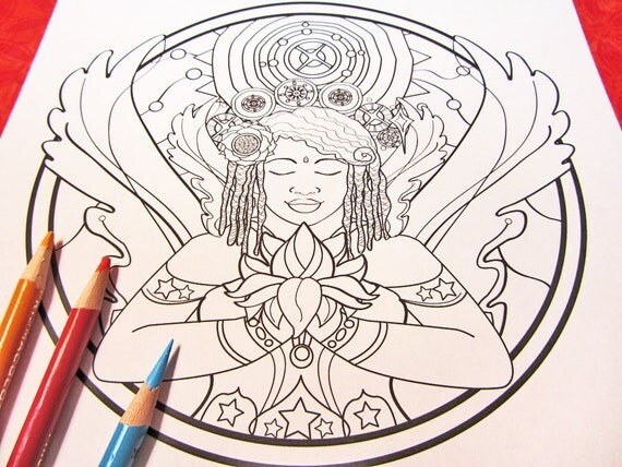Angel with Lotus Flower Mandala Coloring Page single page