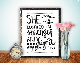 Proverbs 31:25 Bible Verse Art Printable, Scripture wall art decor ...