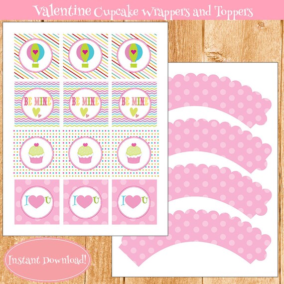 Items similar to Valentine's Cupcake Set - DIY- Wrappers and Toppers ...