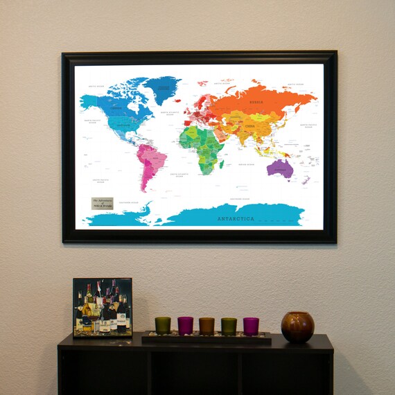 Personalized Colorful World Push Pin Travel by PushPinTravelMaps