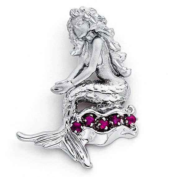 Sterling Silver Ruby Mermaid Pendant Ruby Mermaid Pendant