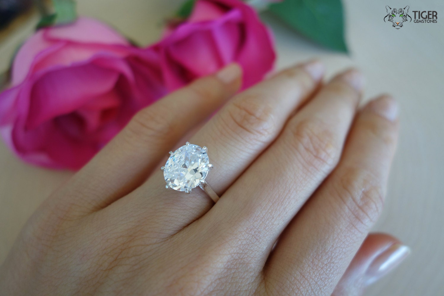 4 Carat Solitaire Ring Oval Cut Ring Engagement by TigerGemstones