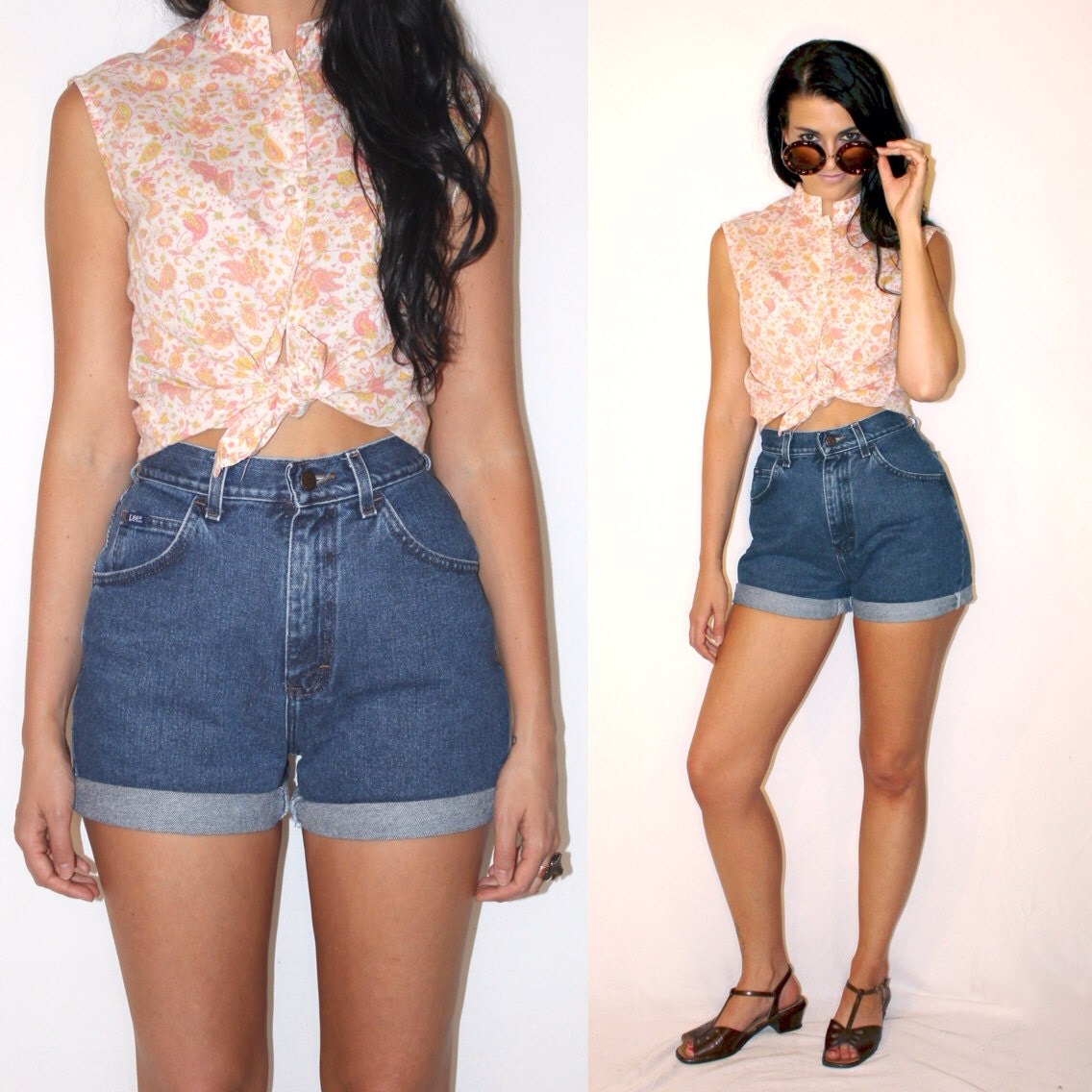Vintage HIGH WAISTED Denim Shorts 90s LEE Classic Medium Wash