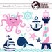 Pink Nautical Clip Art Girl Whale Octopus Starfish Anchor
