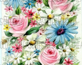 Flower bouquet card | Etsy