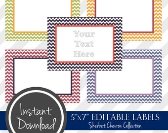 5" x 7" EDITABLE PRINTABLE Labels - Sherbet Chevron Collection ...