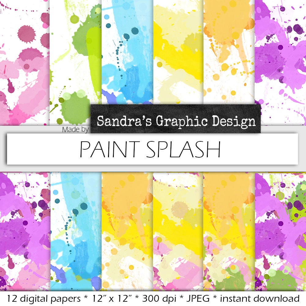 Paint splashes digital paper:”PAINT SPLASHES PAPER” with digital paper ...
