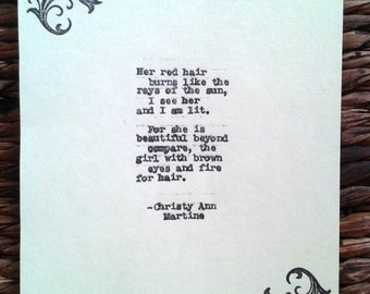 Red Hair Art Redhead Art Red Head Poem Gift for Woman With Red Hair and ...