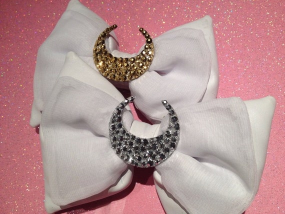 Items Similar To Sailor Moon White Bow With Silver Swarovski Crystal Crescent Moon Ready To