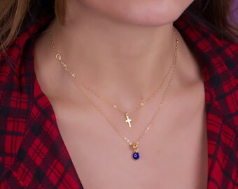 Evil eye cross necklace sideways cross necklace by OlizzJewelry