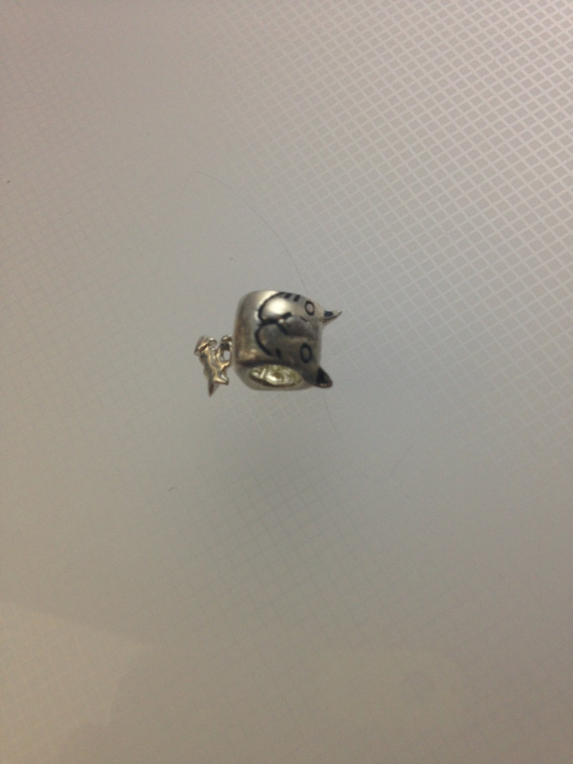 Sterling Cat Charm Modern Cat Floating Fish Bone Charm Square