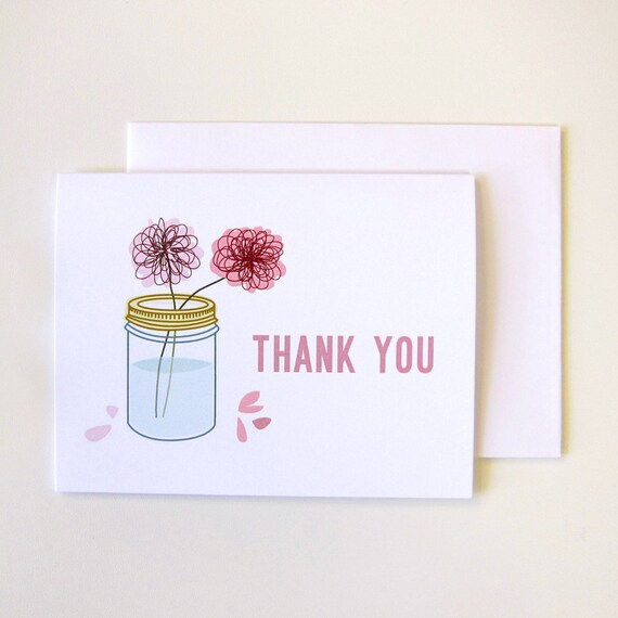Mason Jar of Flowers Thank You Card by thebeautifulproject on Etsy