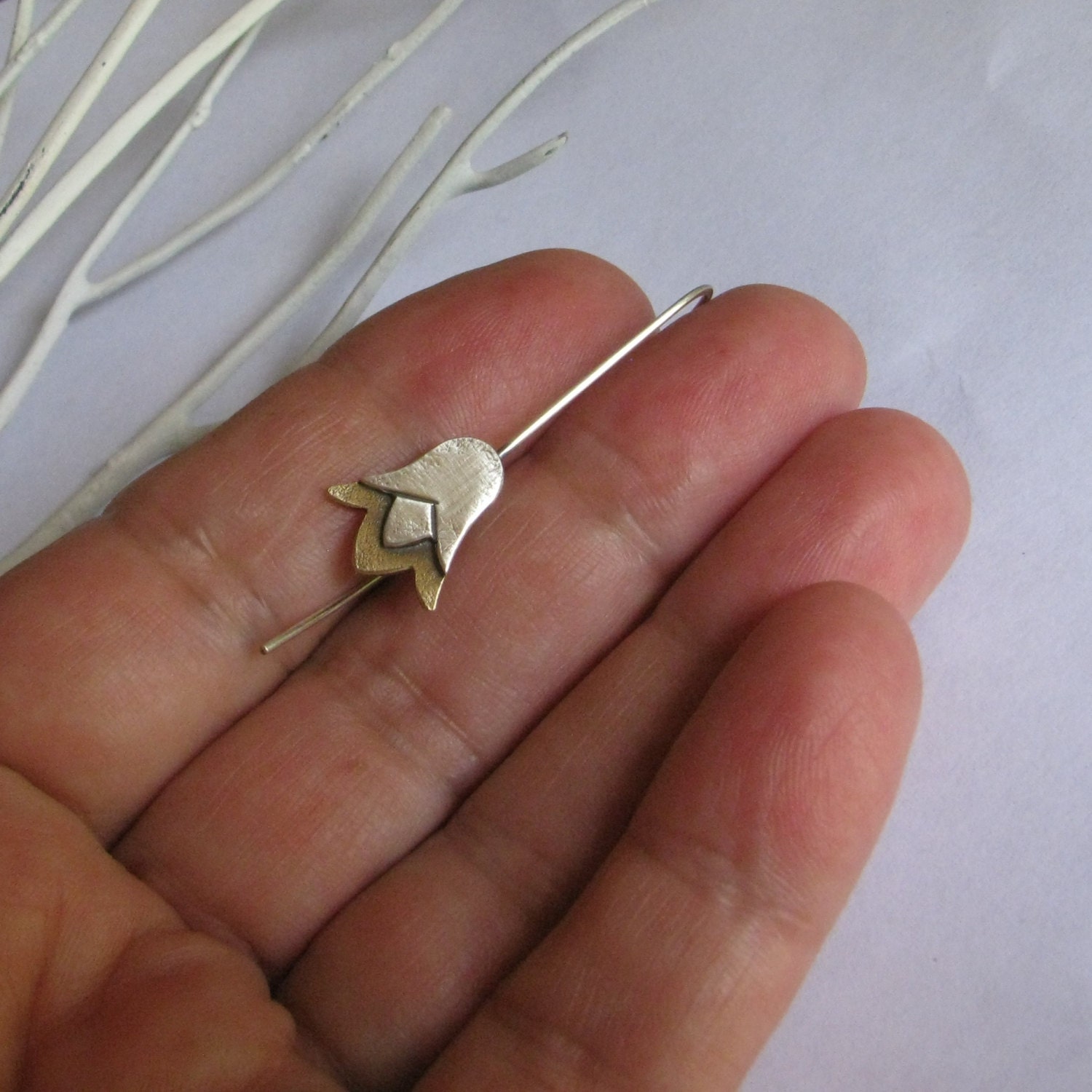 Small Lotus Earrings Mixed Metal Earrings Bronze And