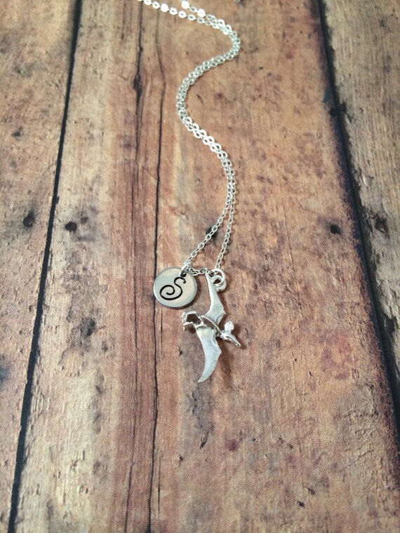 Pterodactyl Initial Necklace Pterodactyl Jewelry Dinosaur