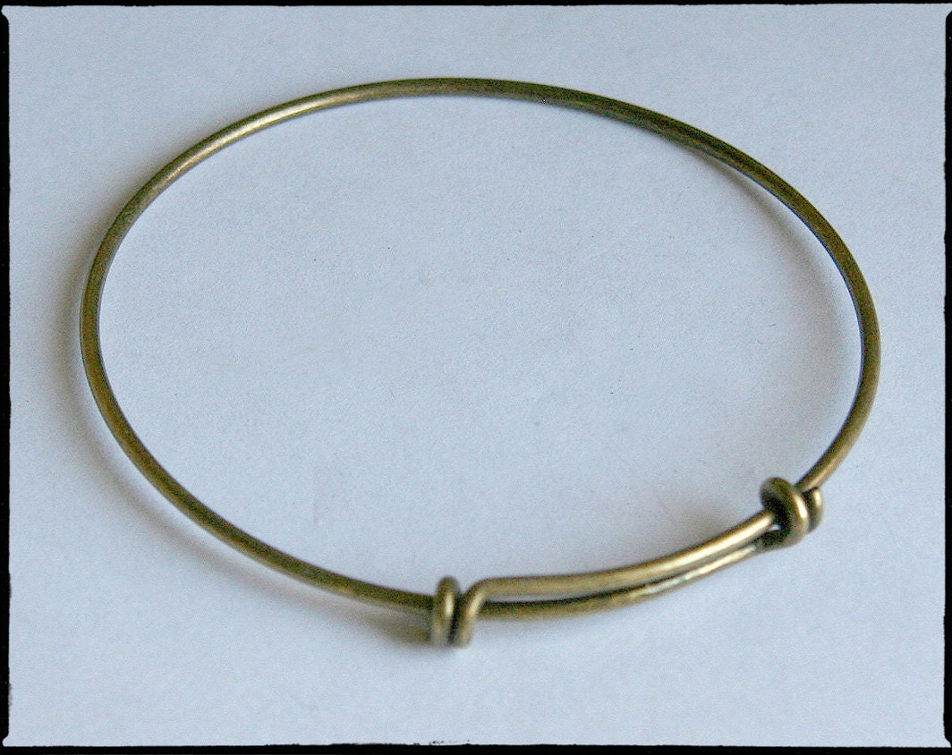 Antique Bronze bangle bracelet for charms. Adjustable plated