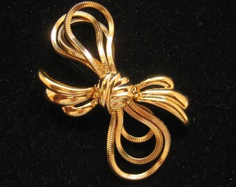ON SALE Vintage Monet Bow Pin Snake Chain Ribbons 1960s