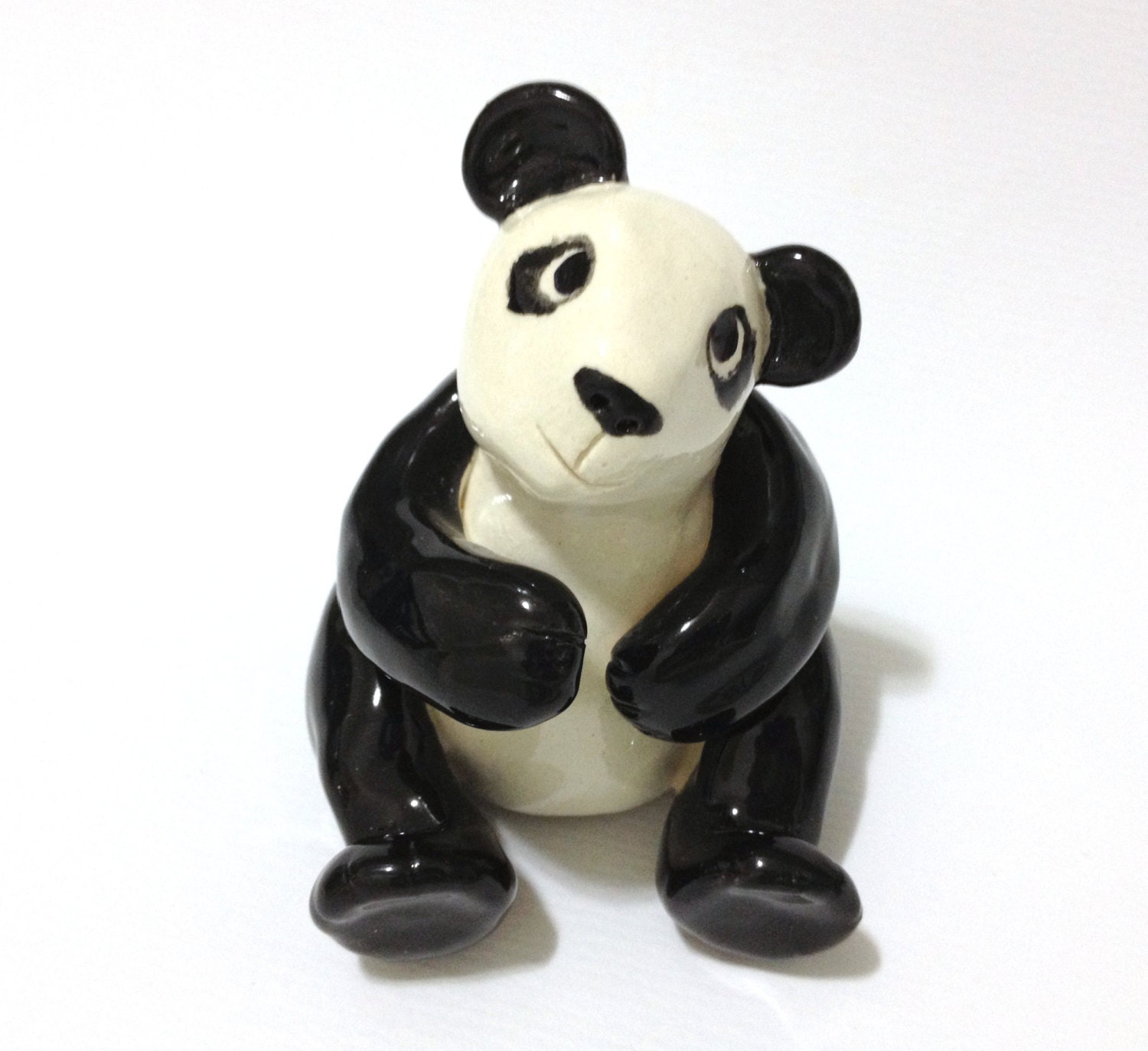 Panda Bear Ring Holder Ceramic Panda Bear Sculpture by CindiHale