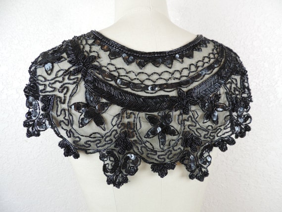 stunning sequin beaded capelet. jet black victorian style