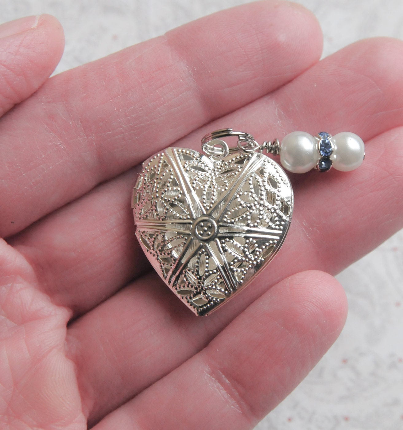 Something Blue Bouquet Charm Heart Locket Charm Wedding