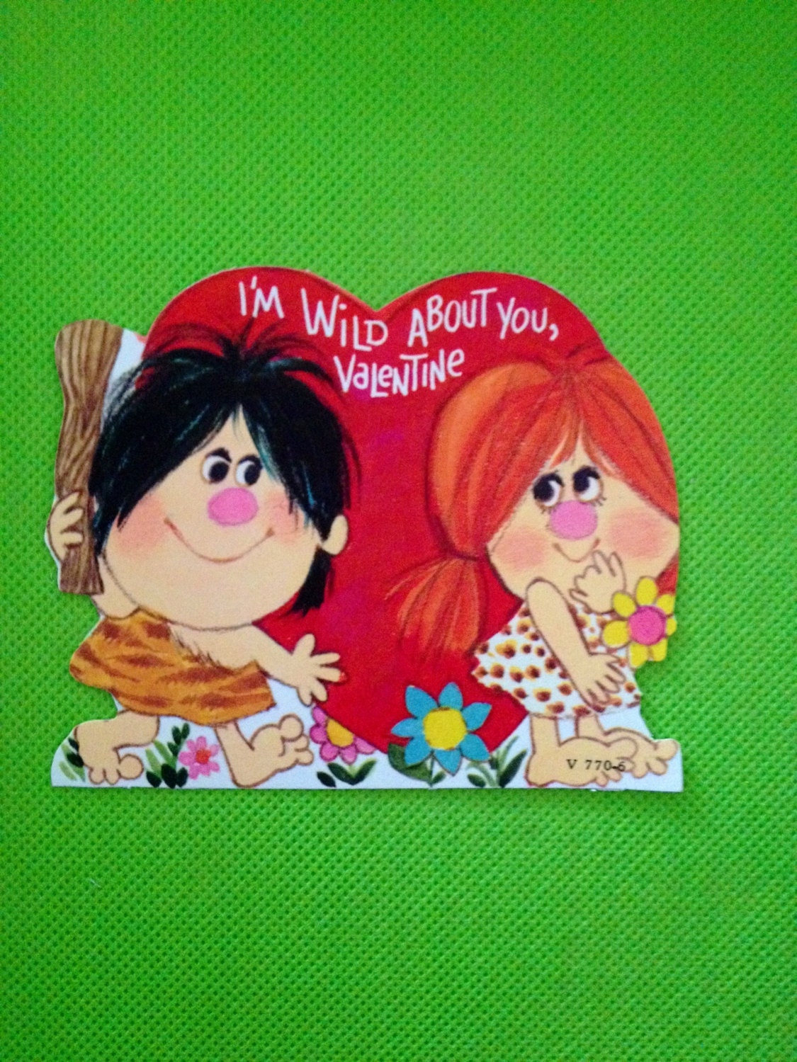 Caveman and cavewoman vintage Valentines Card