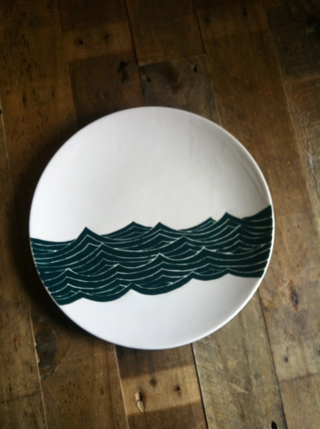 Ocean themed pottery teal green water ceramic plate by