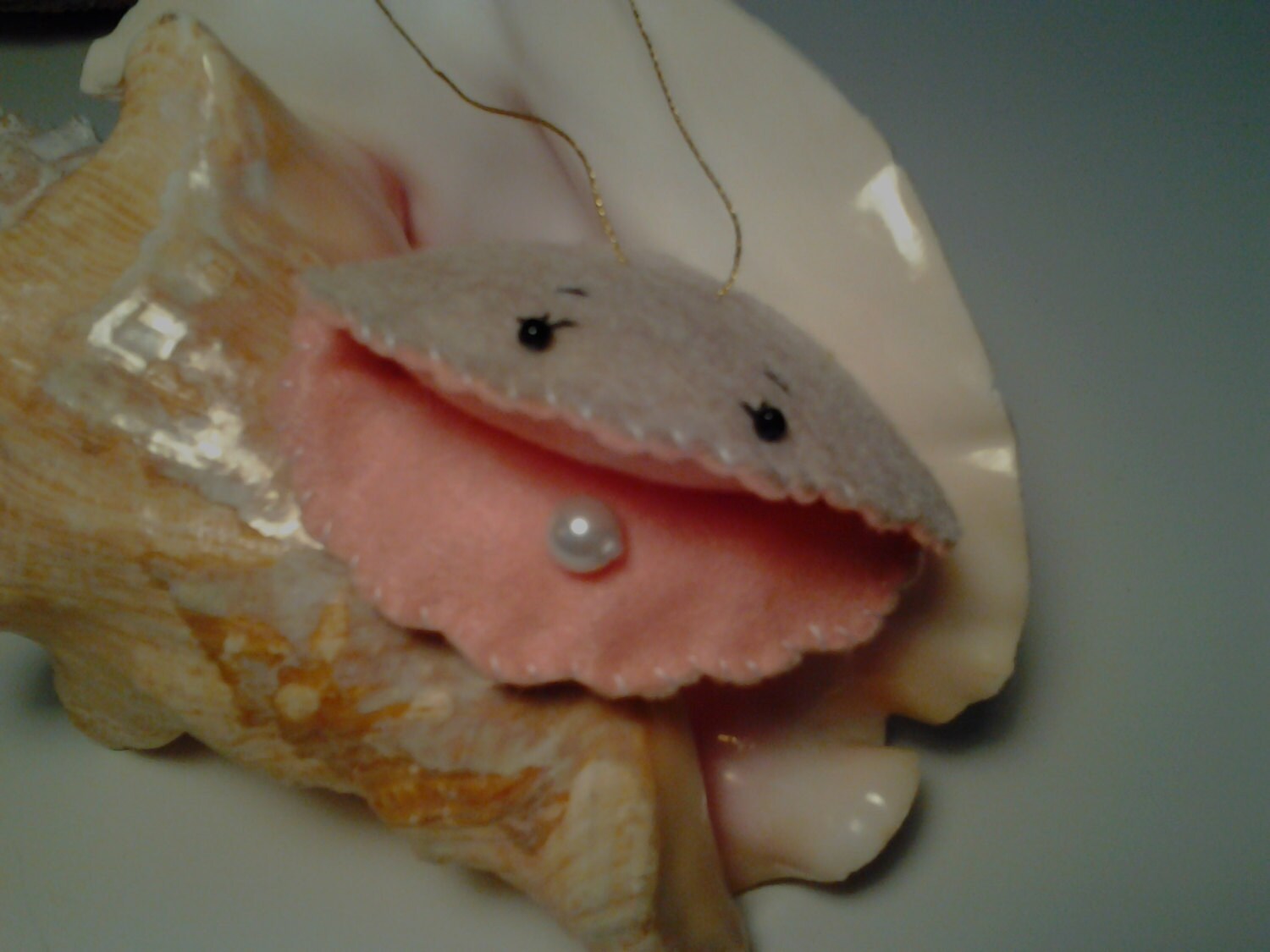 Glam Clam Felt Oyster with Pearl Ornament by EnchantedForestCraft