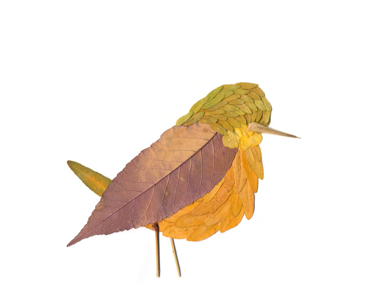 yellow bird leaf collage print 8x10