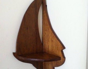 Vintage Oak Sail boat Corner shelf