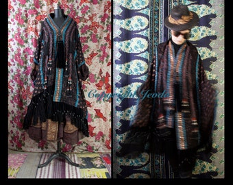 Scarf Shawl,OOAK,Art To Wear Shawl,Ethnic Shawl,Black Poncho,Oversized ...