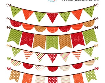 Fall Bunting Clipart Set - clip art set of bunting, patterned bunting ...