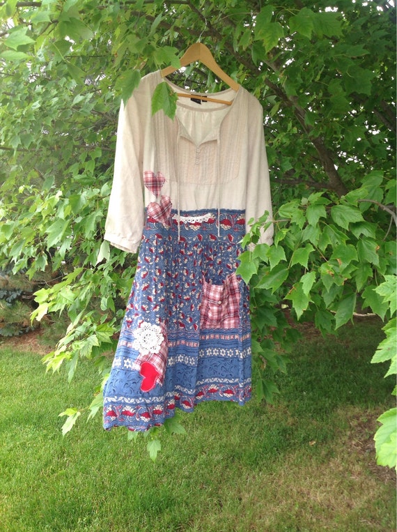 Rustic Dress-Peasant Dress/Upcycled Clothing/Recycled