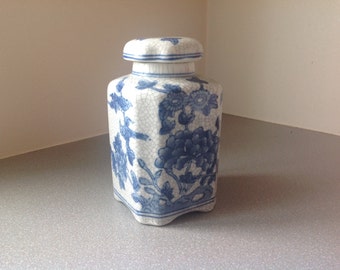 Blue white tea caddy | Etsy