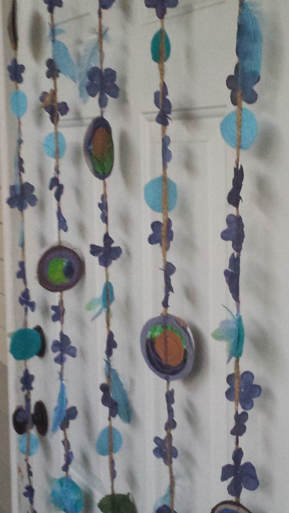 Upcycled Leaves Garland Doorway Curtain Blue Flowers Upcycled Leaves Garland Doorway Curtain Blue Flowers