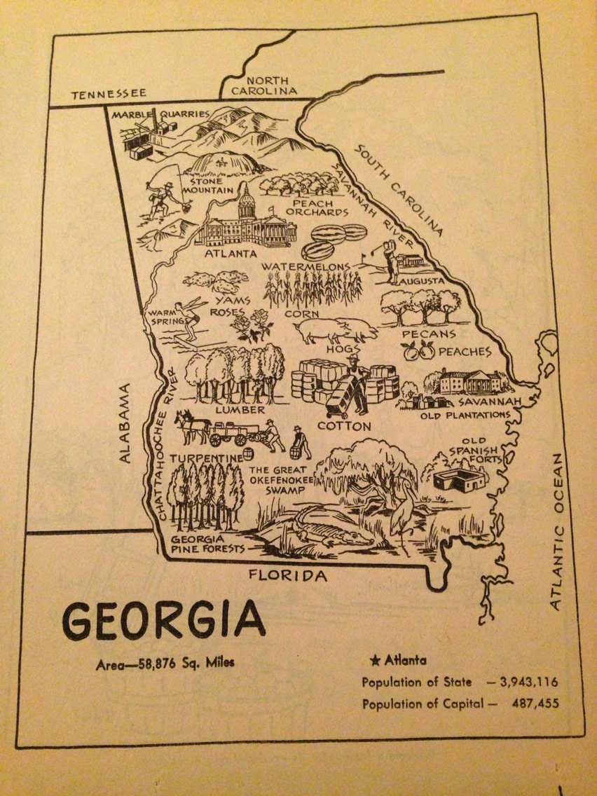 Old Georgia Map / Vintage Map Artwork / State Wall Art Print
