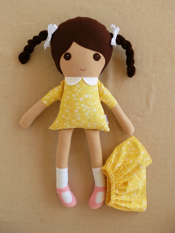 Large Fabric Doll Rag Doll Brown Haired Girl With Braids In