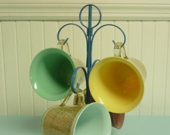 NICE Vintage Blue Mug Tree, Four Cup Holder, Metal Coffee Cup Mug Rack ...