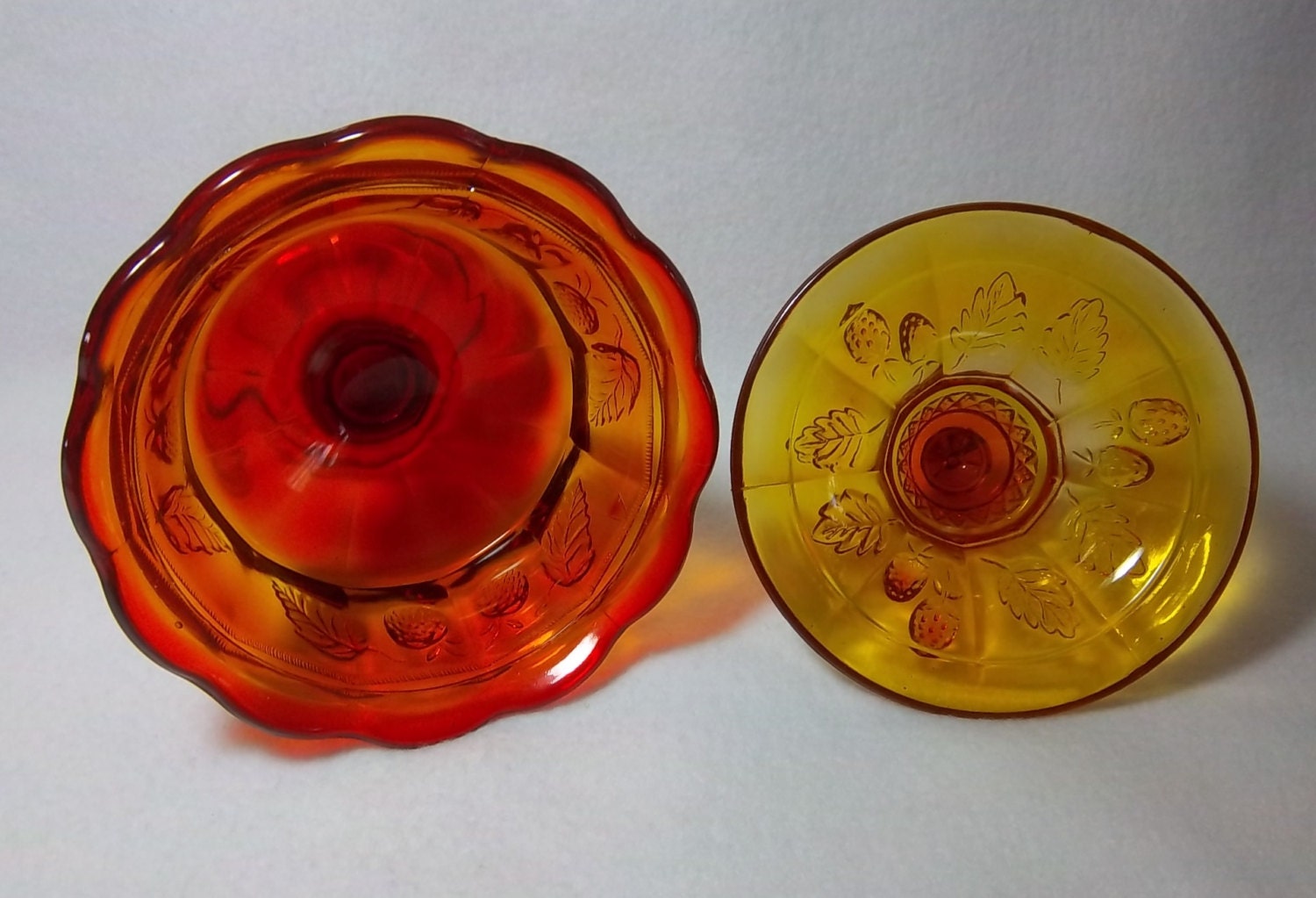 Rare Amberina Colored Glass Container with Lid by DayJahView