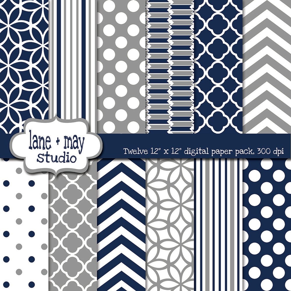digital scrapbook papers navy and gray / silver patterns