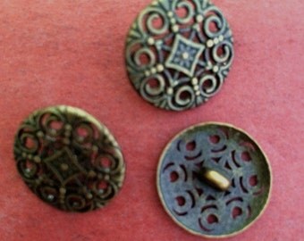 10 Antiqued Bronze Metal Buttons Charm Pendant 13mm 4 Hole