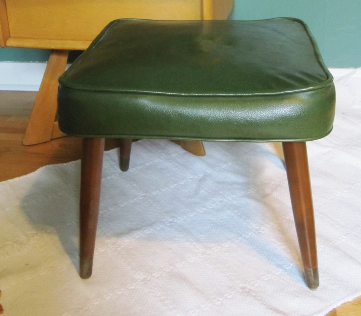 Retro Footstool – Forest Green Textured Vinyl – Excelsior Stuffing ...