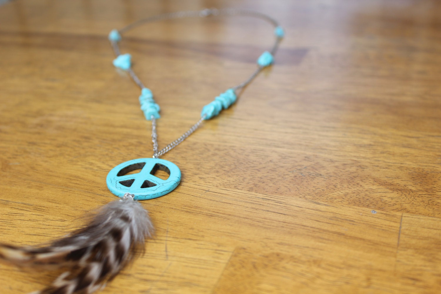Feather Necklace Peace Sign Necklace by FeatherLeatherNLace